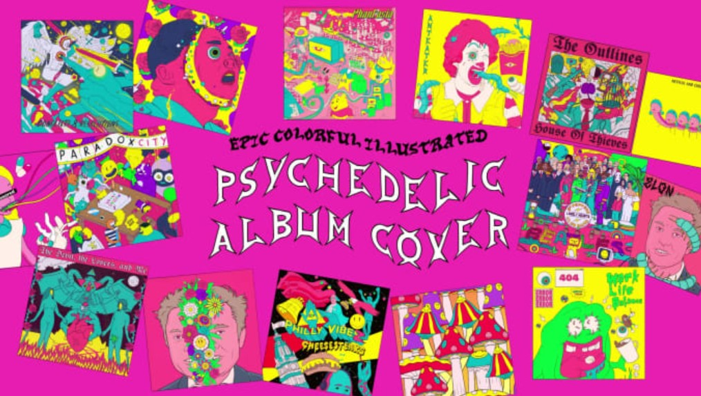 I will illustrate an epic album cover artwork for you psychedelic retro ...